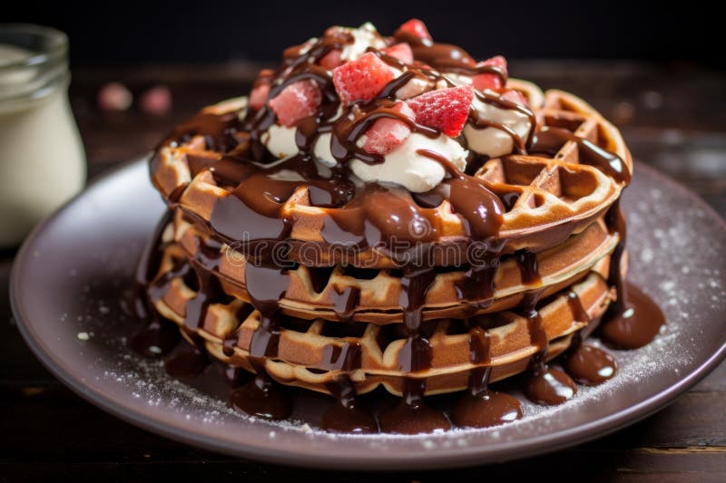 Sugary Chocolate Syrup Waffles. Generate Ai Stock Illustration ...