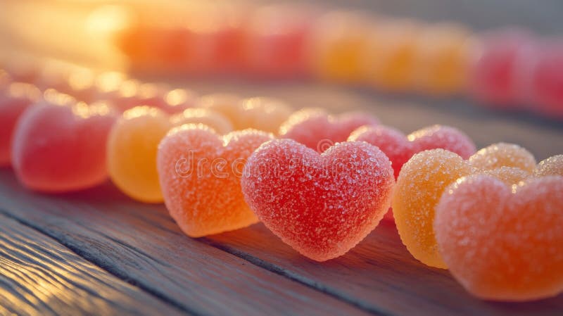 Sugary Heart Shaped Candies Arranged on Wood Stock Illustration ...