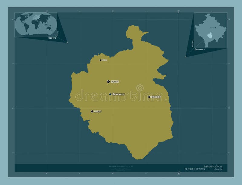 Suhareka, Kosovo. Solid. Labelled Points of Cities Stock Illustration ...