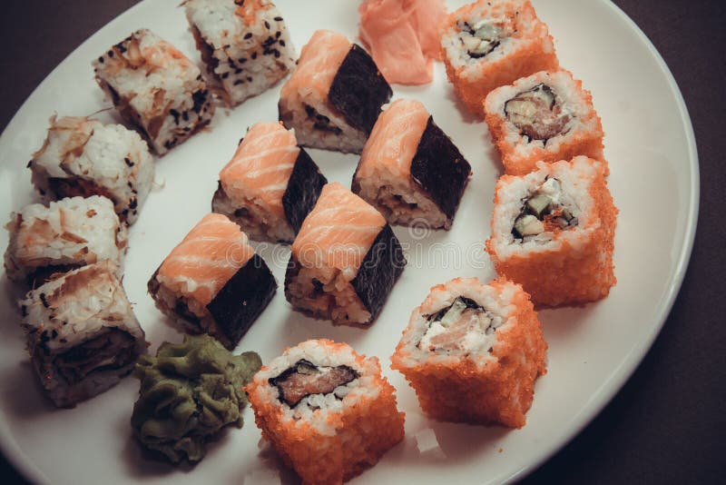 Suhi Set on Grey Background Stock Image - Image of delicacy, luxury ...