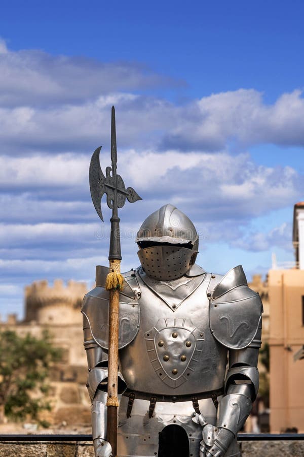 Suit of Armor with Halberd in the City of Rhodes Greece Editorial Stock ...