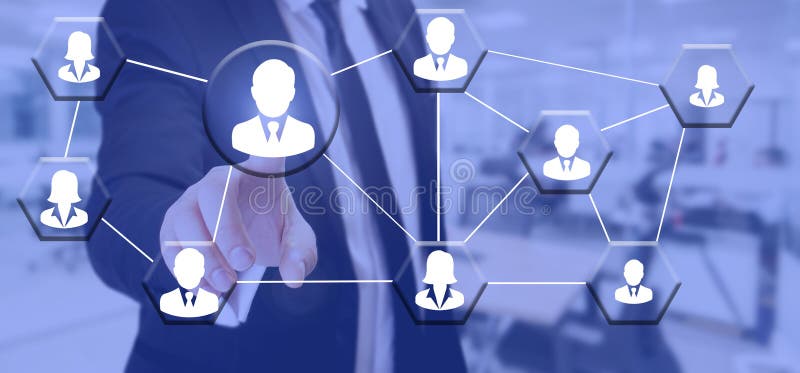 Suit Businessman Touch People Icon on Transparent Screen Stock Photo ...