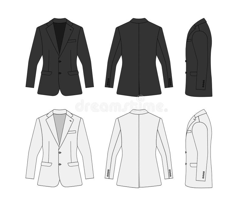 Suit Jacket Vector Template Illustration Set with Side View Stock ...