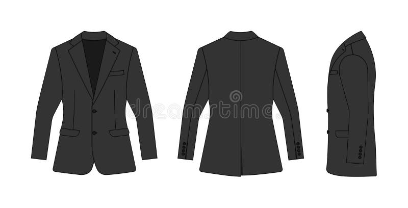 Suit Jacket Vector Template Illustration with Side View | Black Stock ...