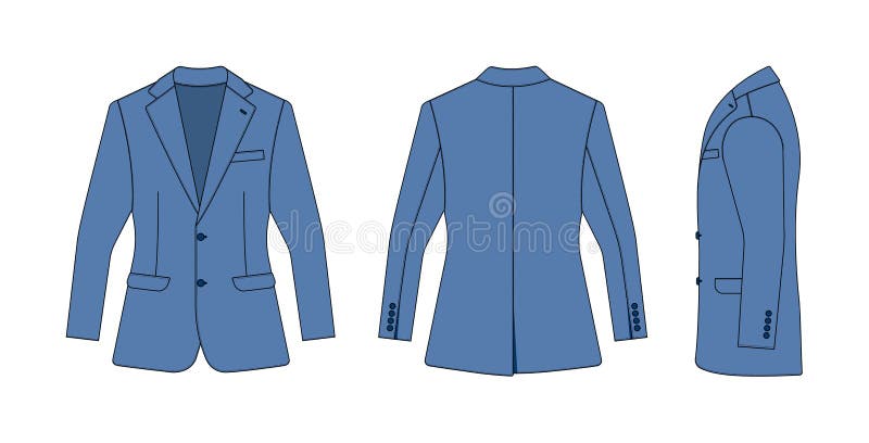 Suit Jacket Vector Template Illustration with Side View | Blue Stock ...