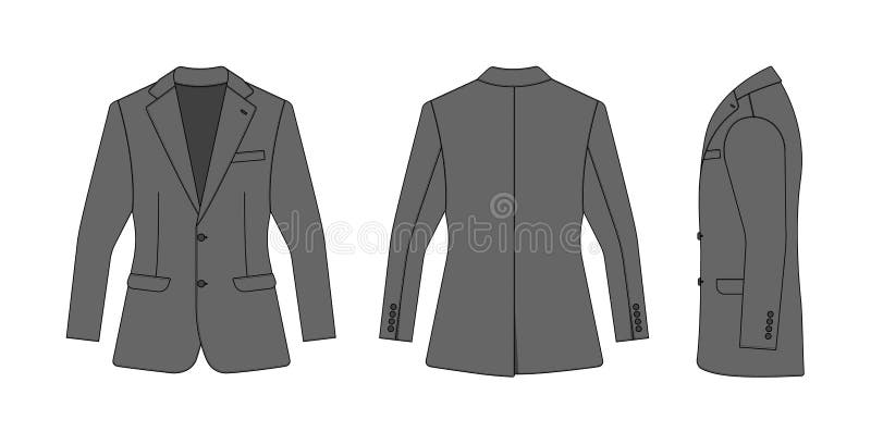 Suit Jacket Vector Template Illustration with Side View | Gray Stock ...