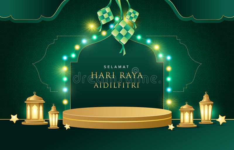 Hari Raya Design with Light Bulb Style on Green Islamic Background with ...