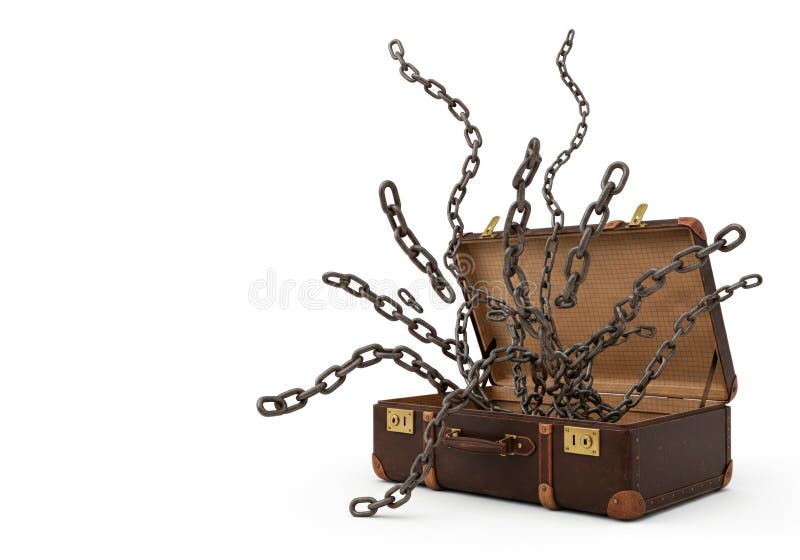 A Suitcase with Broken Chains. Space for Text. Stock Photo - Image of ...