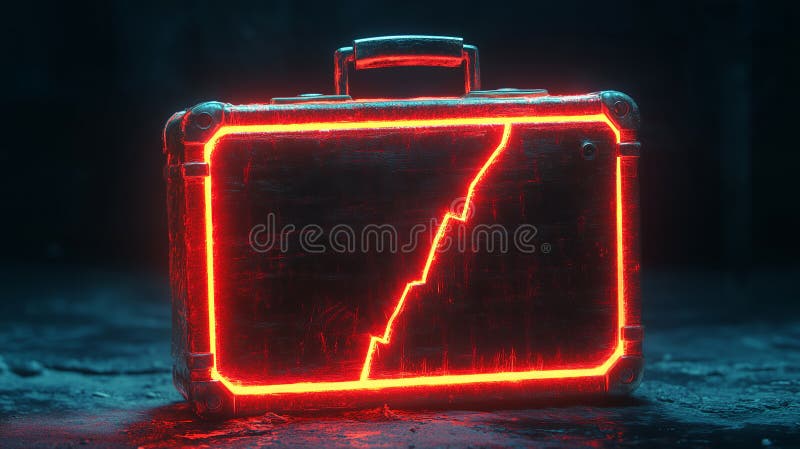 Mysterious Glowing Suitcase with Striking Red Lightning Design in a ...