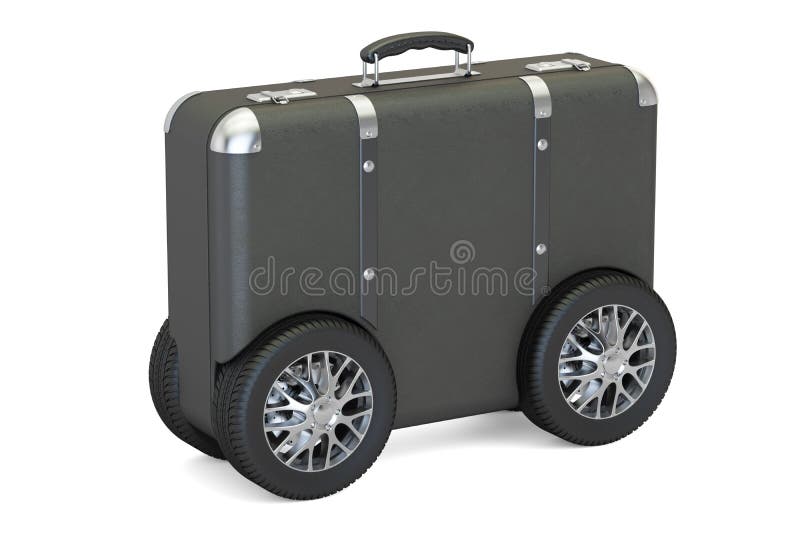 Suitcase with Car Wheels. Travel and Tourism Concept, 3D Rendering ...
