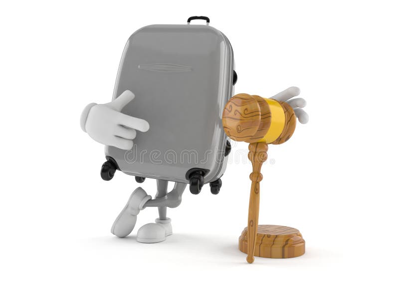 Suitcase Character with Gavel Stock Illustration - Illustration of ...