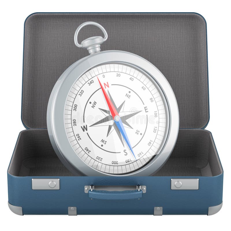 Suitcase with Compass, Travel Concept. 3D Rendering Stock Illustration ...