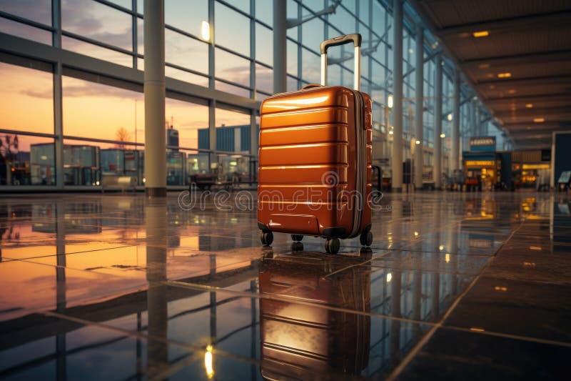 Suitcase in Empty Airport Corridor. Travel Concept Stock Illustration ...