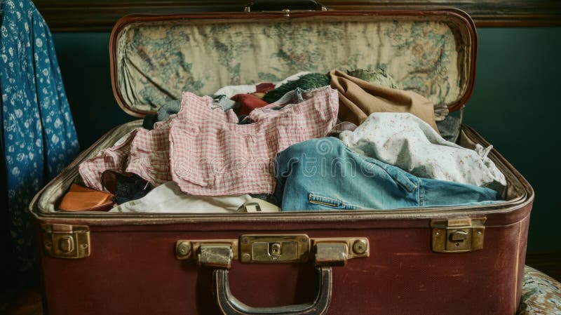 A Suitcase Filled with Clothes and Clothes Stock Illustration ...