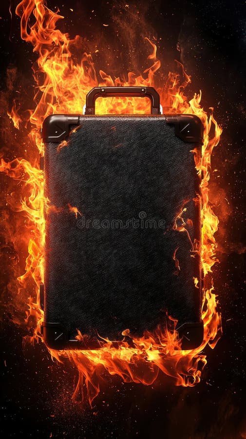 Suitcase on Fire with Flames and Smoke in a Dark Background Creating a ...