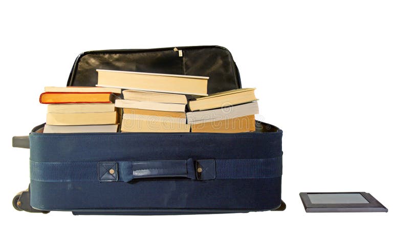 Suitcase Full of Books with EBook Reader Stock Photo - Image of learn ...