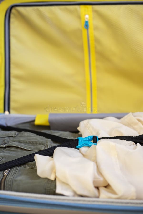 Suitcase Fully Packed with Clothing, Place for Text Stock Photo - Image ...