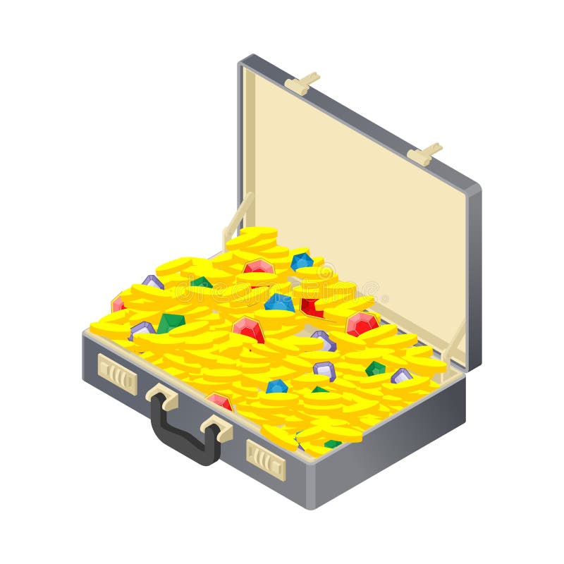 Suitcase with Gold Treasure. Case with Coins and Gems Stock Vector ...