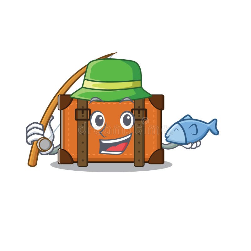 Suitcase Happy Fishing on a with Character Stock Vector - Illustration ...