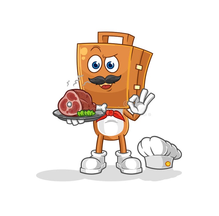 Suitcase Head Chef with Meat Mascot. Cartoon Vector Stock Vector ...