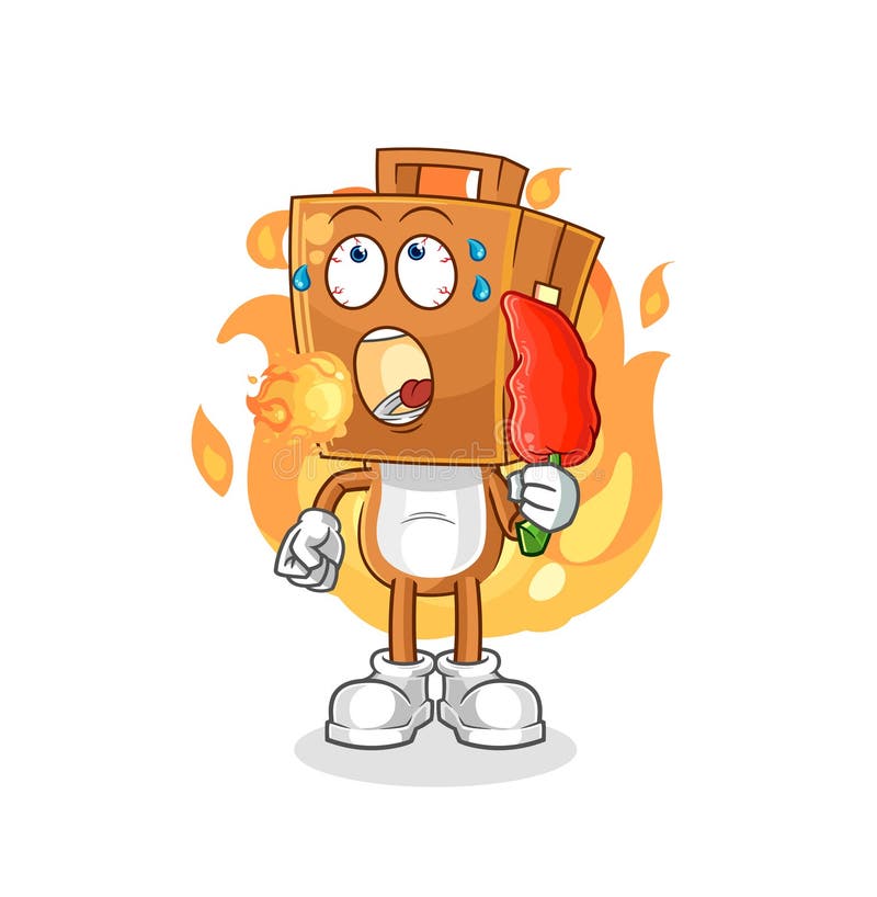 Suitcase Head Eat Hot Chilie Mascot. Cartoon Vector Stock Vector ...