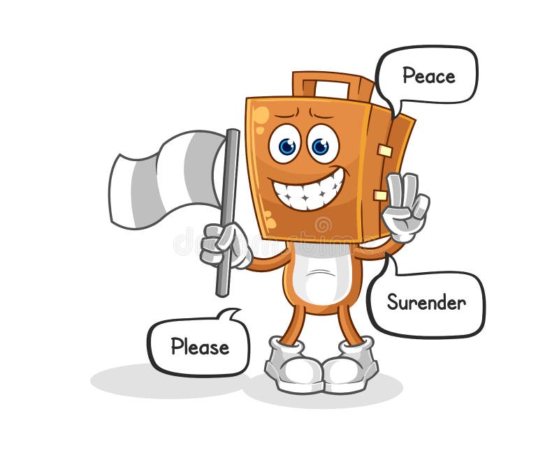 Suitcase Head Hold Surrender Flag Mascot. Cartoon Vector Stock Vector ...