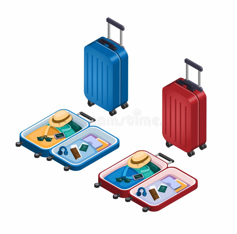 Suitcase or Luggage Symbol Set Isometric Illustration Vector Stock ...