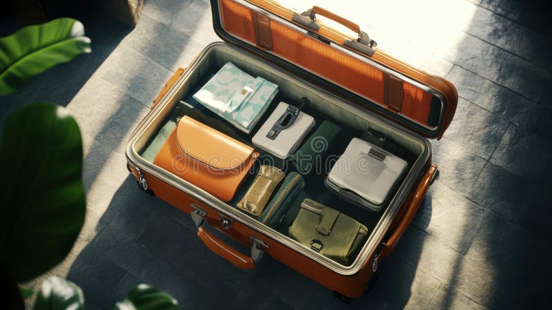 A Suitcase with Many Items in it Stock Illustration - Illustration of ...