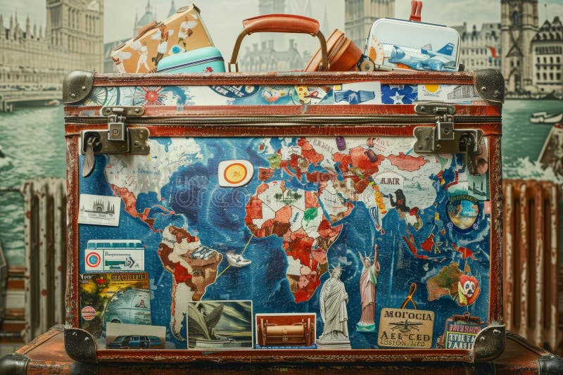 A Suitcase with a Map of the World on it Stock Photo - Image of global ...