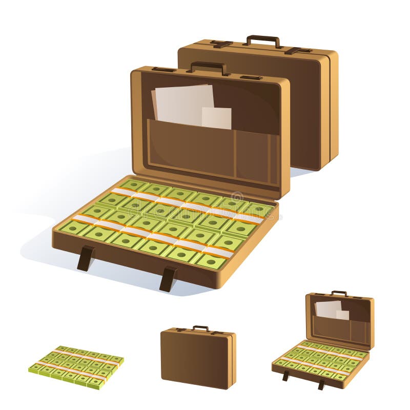 A Suitcase of Money. Packing in Bundles of Bank Notes. Isolated on ...