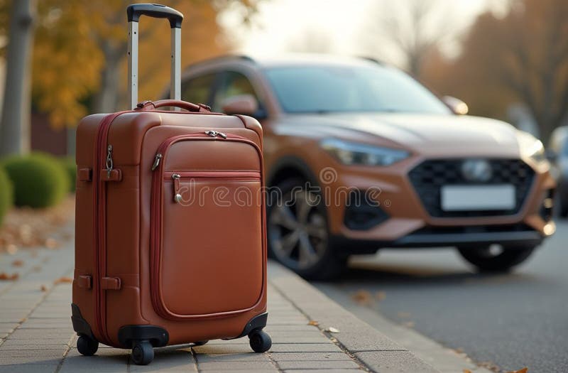Suitcase for Moving. Suitcase on Wheels in Front of a Car Stock ...