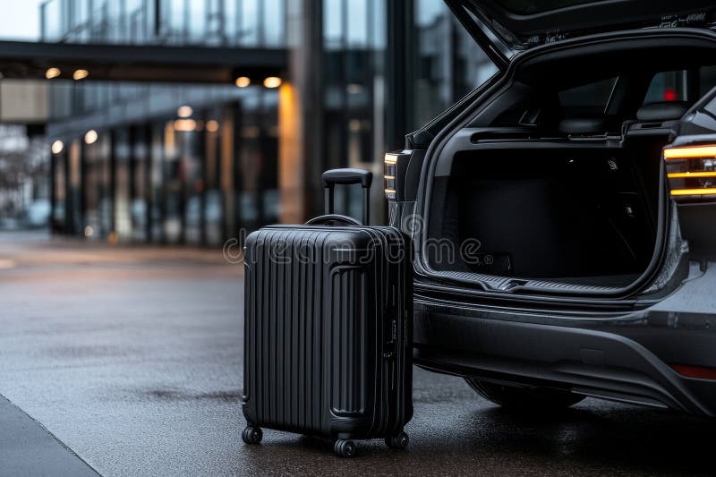 Suitcase Near the Modern Car with Open Trunk Stock Illustration - Illustration of trip, baggage ...