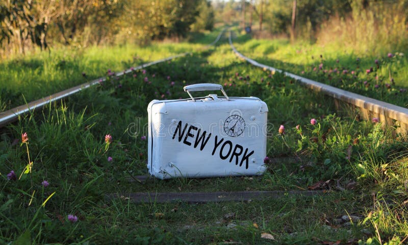 Suitcase Old with Inscription NEW YORK on Railway Tracks Stock Image ...