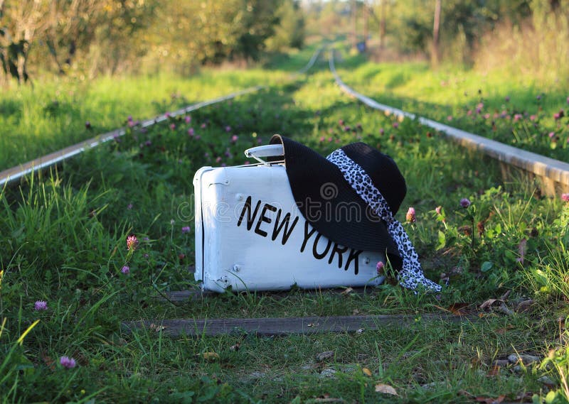 Suitcase Old with Inscription NEW YORK on Railway Tracks Stock Photo ...