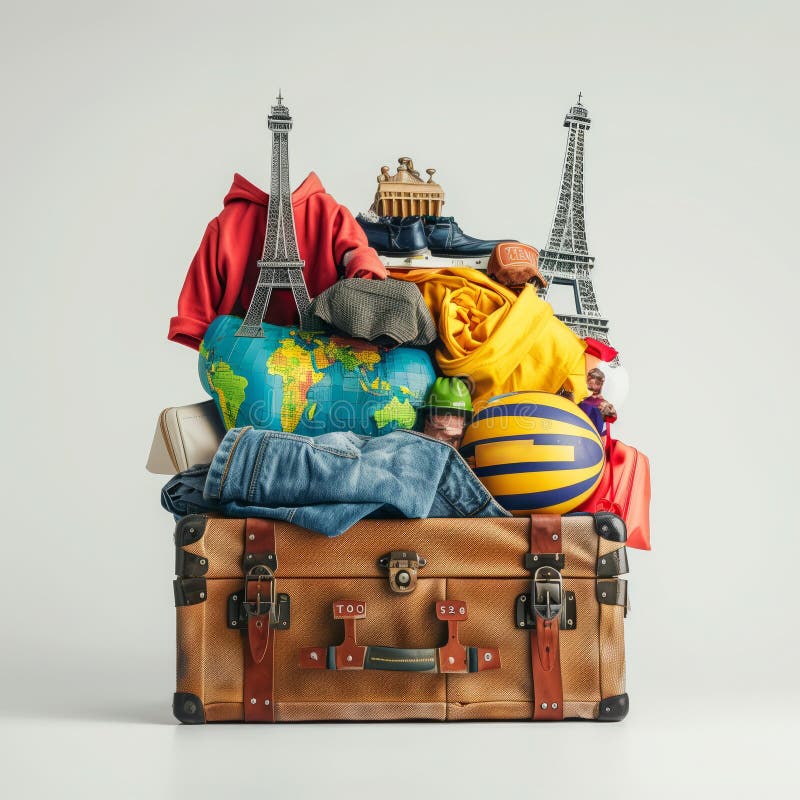 Suitcase Overflowing with Travel Essentials Stock Photo - Image of ...