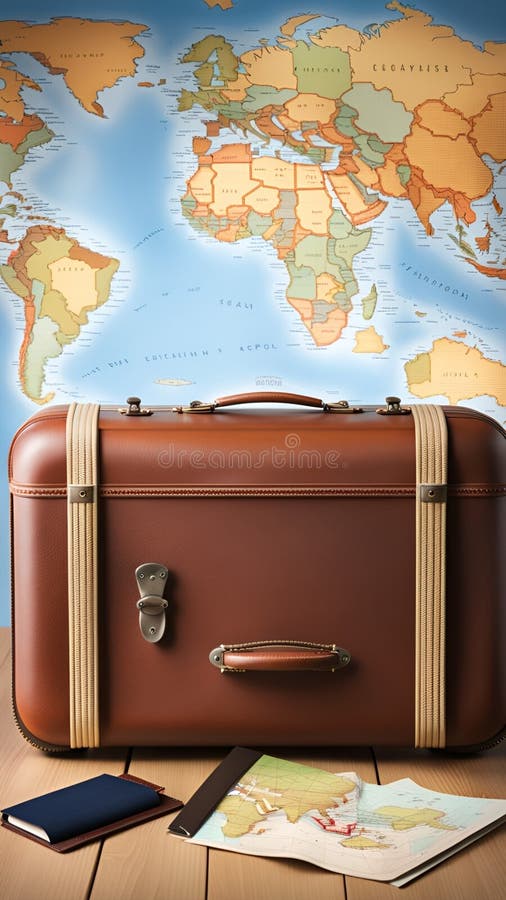 Suitcase, Passport and Map on a Wooden Table for Travel Concept AI ...