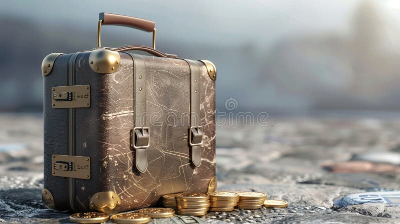 Suitcase on Pebble Beach stock illustration. Illustration of beautiful ...