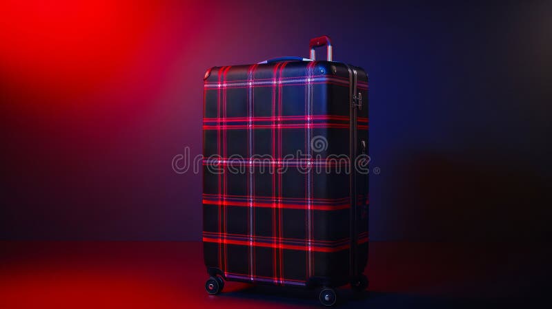 A Suitcase with Plaid Pattern on Wheels Stock Photo - Image of wheel ...