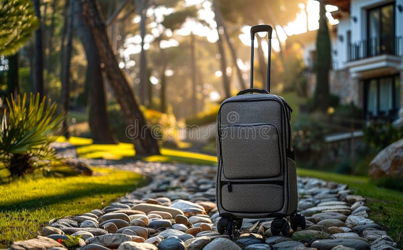 Suitcase on the Stone Path in the Hotel Garden Stock Photo - Image of ...