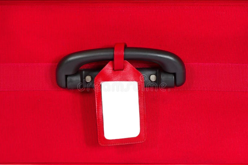 Suitcase Tag, Empty Travel Luggage Label on Handle, Red Baggage Stock ...