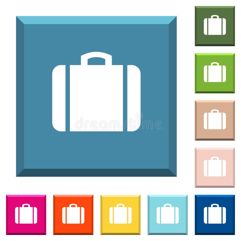 Suitcase White Icons on Edged Square Buttons Stock Vector ...