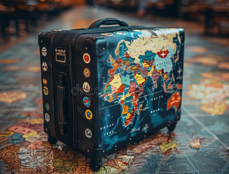 Suitcase with World Map on the Floor Stock Photo - Image of retro ...