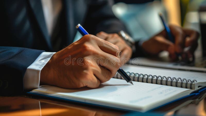 A Suited Arm Writes in a Notebook beside Another Individual Taking ...