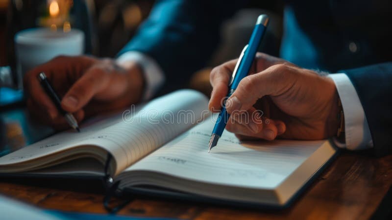 A Suited Arm Writes in a Notebook beside Another Individual Taking ...