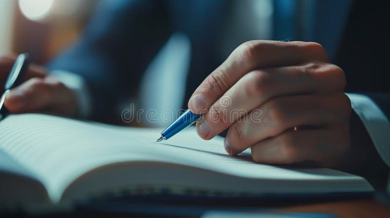 A Suited Arm Writes in a Notebook beside Another Individual Taking ...