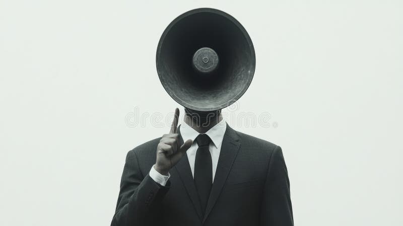 Suited Figure with a Megaphone for a Head Gestures Assertively Stock ...