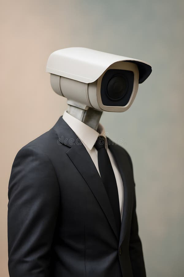 A Suited Figure with a Surveillance Camera for a Head, Symbolizing ...