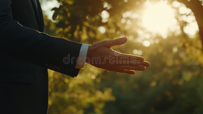 Elegant Hand Gesture Reaching Out at Sunset in a City Setting Stock ...