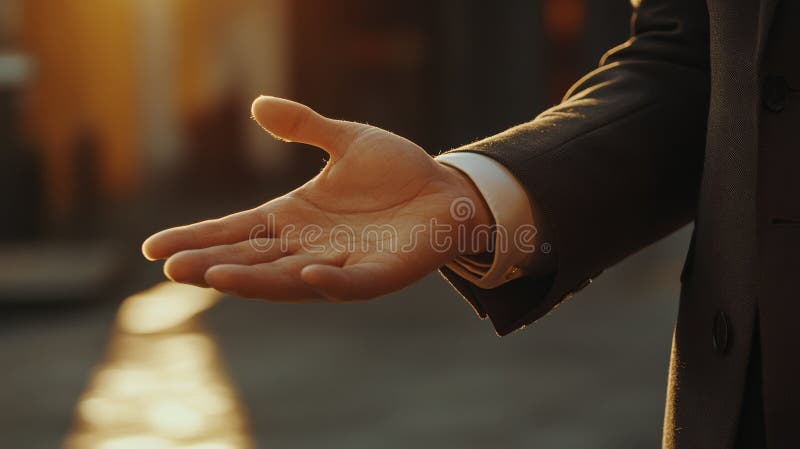 Elegant Hand Gesture Reaching Out at Sunset in a City Setting Stock ...