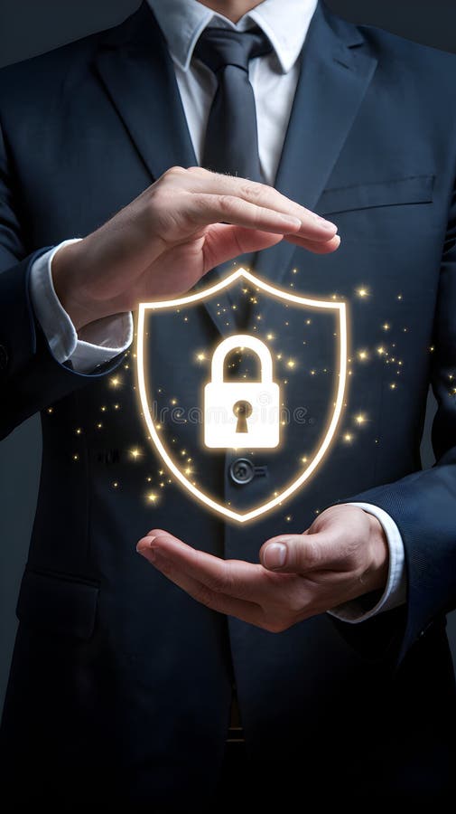 Suited Individual Holds Glowing Shield with Padlock Icon Sense of ...